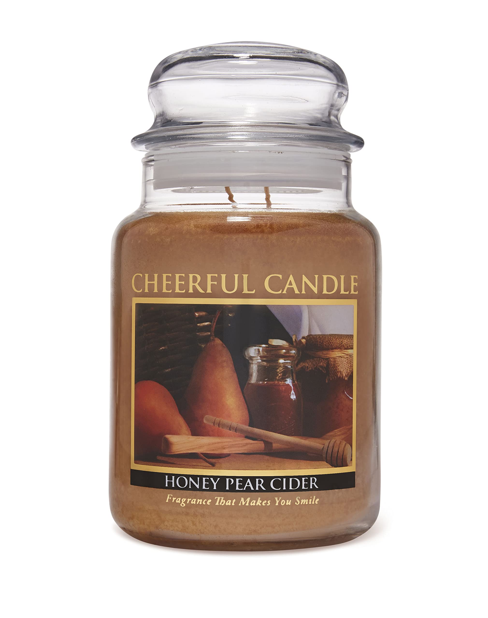 A Cheerful Giver - Honey Pear Cider Scented Glass Jar Candle (24 oz) with Lid & True to Life Fragrance Made in USA