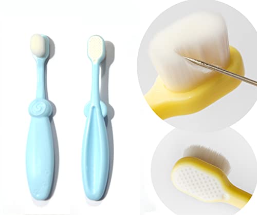 Extra Super Soft Nano Toothbrush for Toddlers and Children by The Smiling Whale, Micro Fine Nano Bristles for Sensitive Gums for Baby and Kids, Duo Functions with Tongue Cleaner (Blue)