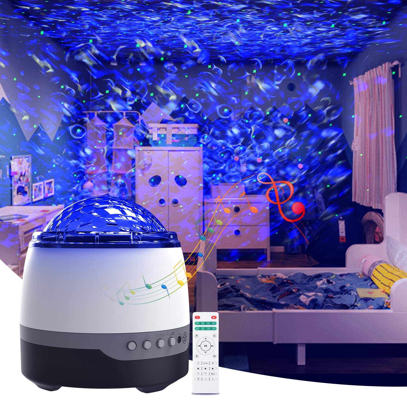 Galaxy Projector, Star Light Projector for Bedroom, Sleeping Soothing White Noise Sound Machine with Remote, Timer, Music Speaker, 8 Soother Sounds Ocean Wave Projector for Baby Kids Adults Relaxation