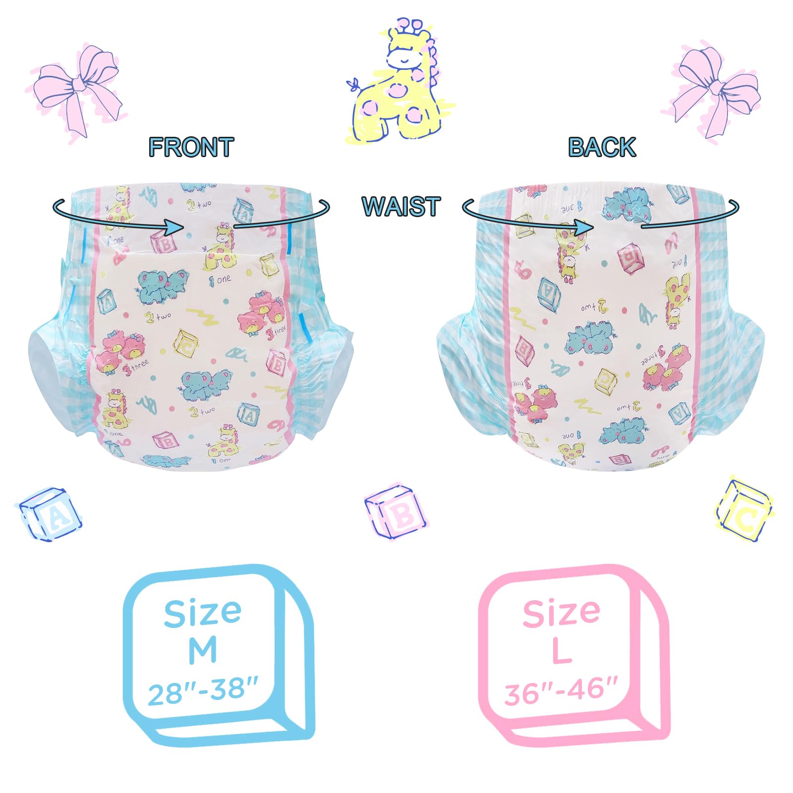 Littleforbig Adult Printed Diaper 40 Pieces (4 Packs) - Vintage Baby (Large 36"-46")