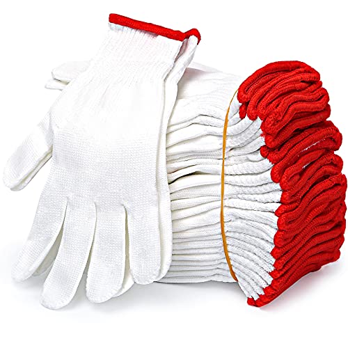 apauls Cotton Work Gloves, 12 Pairs Knitted Lightweight Work Safety Gloves, Elastic Cotton Glove for Painter Mechanic Industrial Warehouse Gardening Construction BBQ