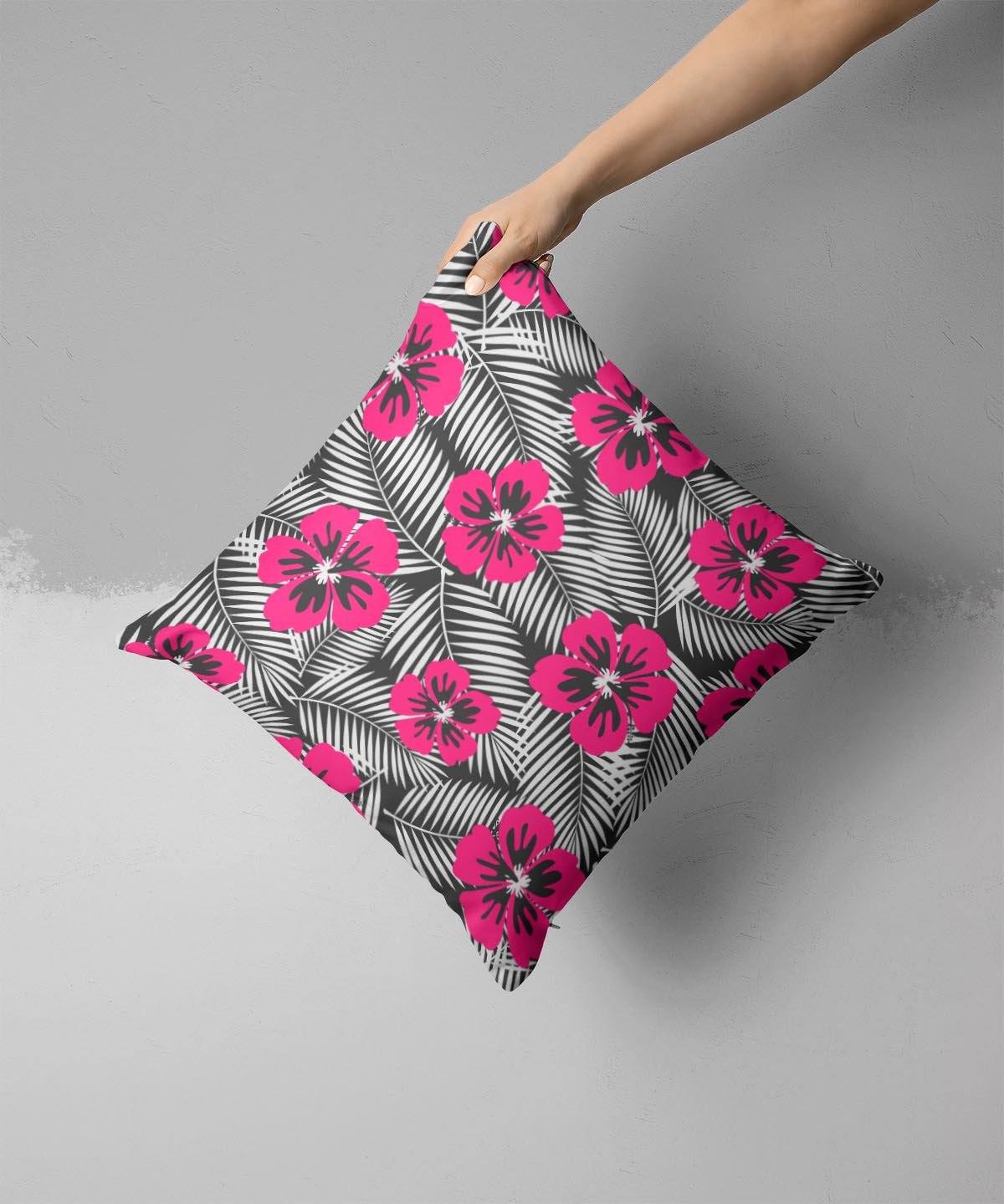 iiRov Summer Design Ink-Fuzed Decorative Throw Pillow - Tropical Summer Hot Pink Floral