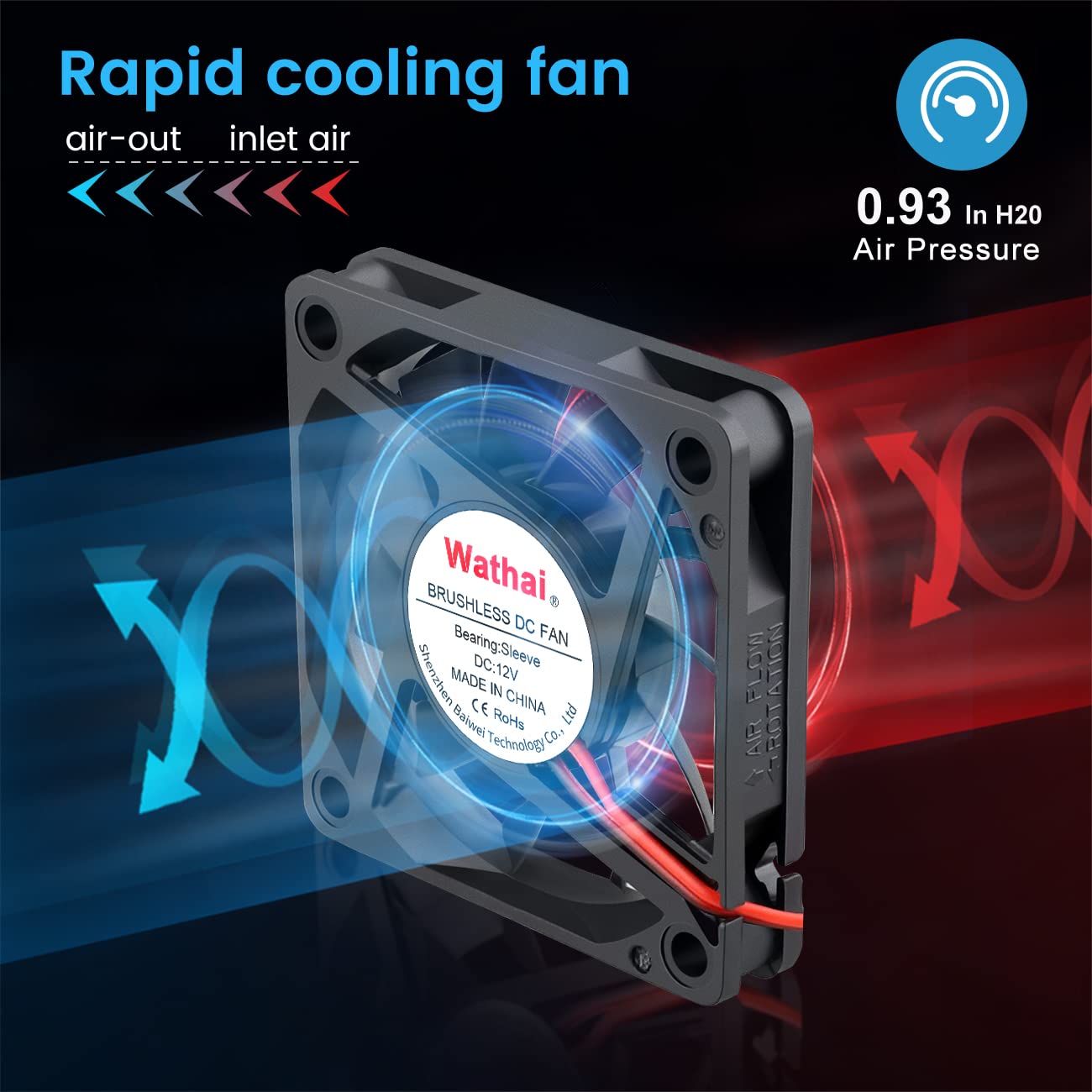 Wathai 60mm x 10mm 12V 2Pin DC Brushless Exhaust Cooling Fan 12 Volt for Small Replacement Cooler 2 Pack