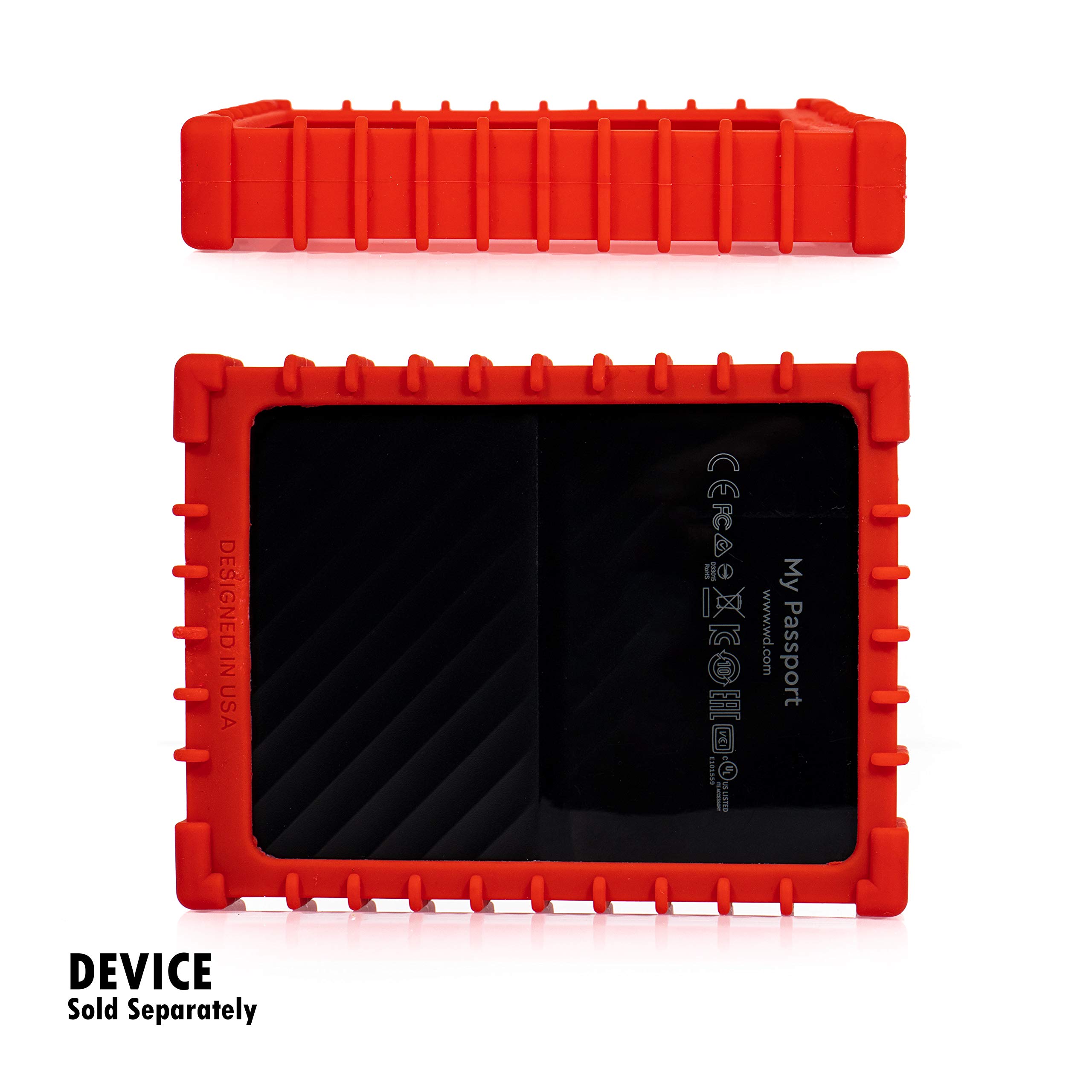 getgear Silicone External Hard Drive Bumper Case for WD My Passport, My Passport for Mac Portable External Hard Drive, 1TB, 2TB (0.54" Height), Strong-Shock Absorbing, Slip-Resistant (red)
