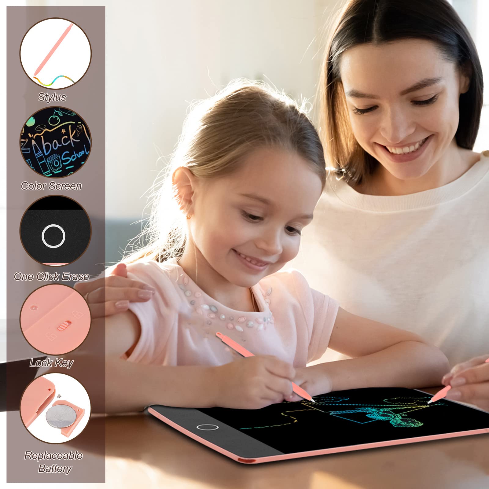 2Pack LCD Writing Tablet, 8.5inch Colorful Doodle Board LCD Drawing Pad, Kids Erasable Digital Writing Pad Electronic Scribble Board Toy for Age 3 4 5 6 7 8 Year Old Girls Boys Toddlers
