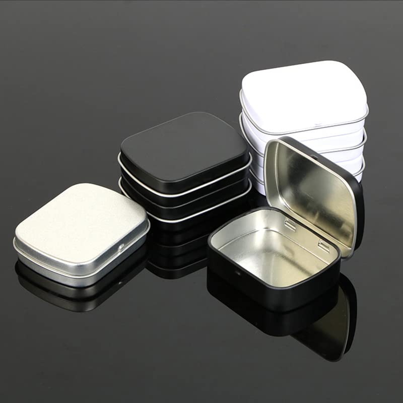 AKOAK 3 Pcs 2.4 x 1.7 x 0.6 Inches Rectangular Empty Hinged Tins Box Containers for First Aid Kit,Survival Kits,Storage,Herbs,Pills,Crafts and More (Silver)