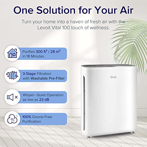 LEVOIT Air Purifier, 2 Pack, White & Air Purifiers for Home Large Room, H13 True HEPA Filter Cleaner with Washable Filter, Vital 100, White