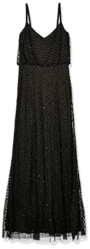 Adrianna Papell Women's Long Beaded Blouson Gown, Black, 16