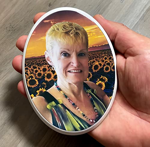Ceramic Memorial Photo Tile - Oval Picture for headstones. Photo Memorial Plaque. 4.7" x 3.5". Large Size. 100% Weatherproof.