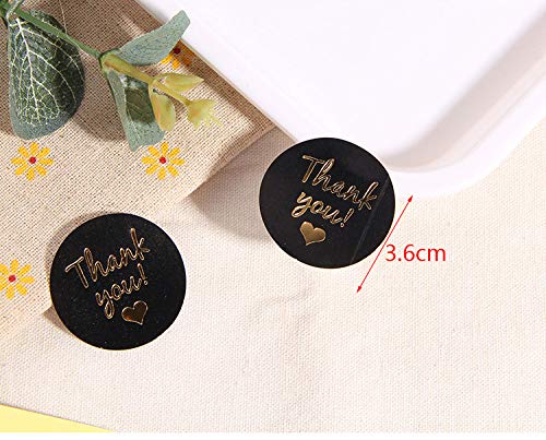 SUKPSY 20 Sheet(240 Pcs) Thank You Love Stickers Black Round Gold Foil Fonts Sealing Sticker Label for Business,Boxes,Packaging Bags,Envelopes,Baking DIY Gift Stickers