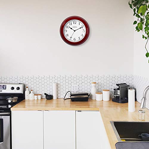 PresenTime & Co Chic Home Collection 10" Molly Clock, Silent No Ticking, Red Color
