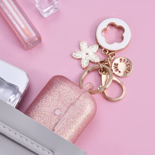 Bling AirPods Pro Case 1st Gen-VISOOM Silicone Cute Cover Women for Apple iPod Pro Charging Case Protective Air Pod Pro case Glitter Earpods Case with Keychain Rose Gold