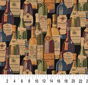 A009 French and Italian Wine Bottles Themed Tapestry Upholstery Fabric by The Yard