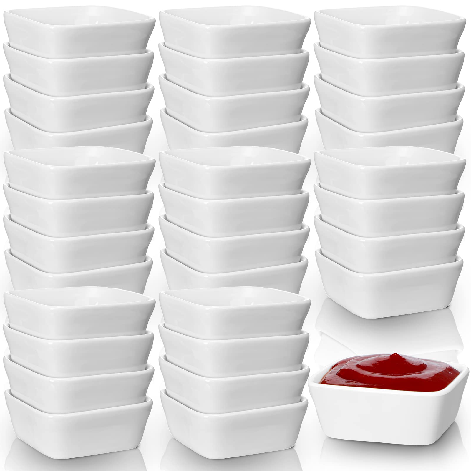 50 Pieces Ceramic Dipping Bowl Set, 1.5 oz White Soy Sauce Dish for Sauces Condiments Sushi Vinegar BBQ Party Dinner Serving Bowls Set, Oven Safe