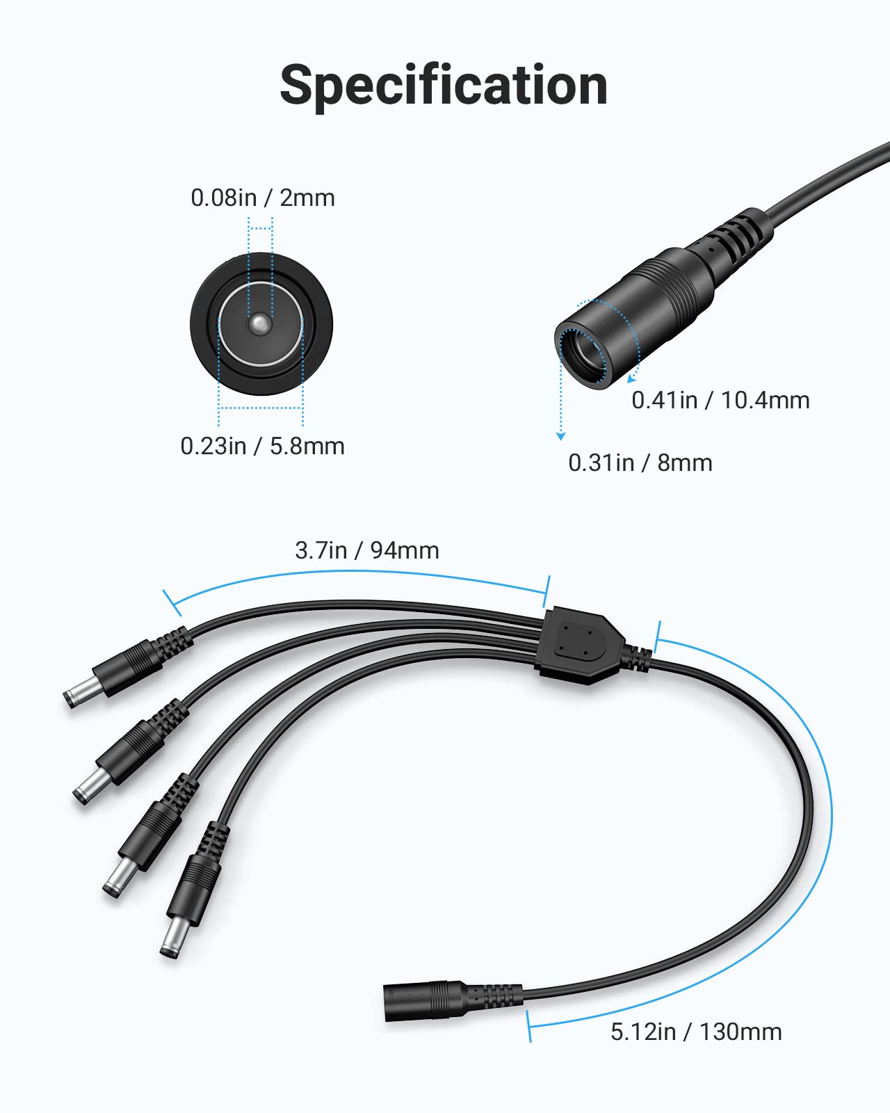ANNKE Security Power Adapter Supply AC to DC 12V2A and 1-to-4 Splitter Power Cord for CCTV Surveillance Camera DVR System