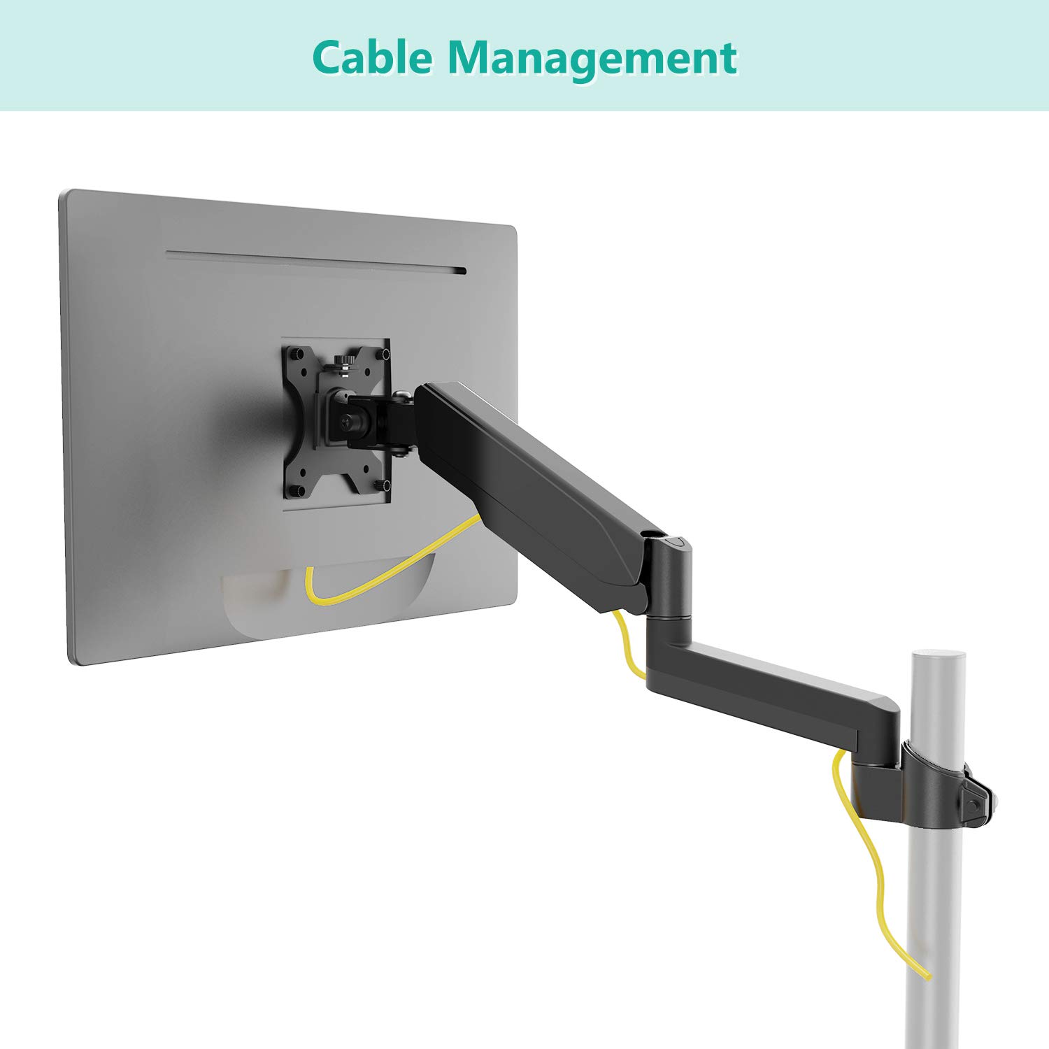 WALI Premium Single Fully Adjustable Gas Spring Arm for WALI Monitor Mounting System (GSAM001), Black