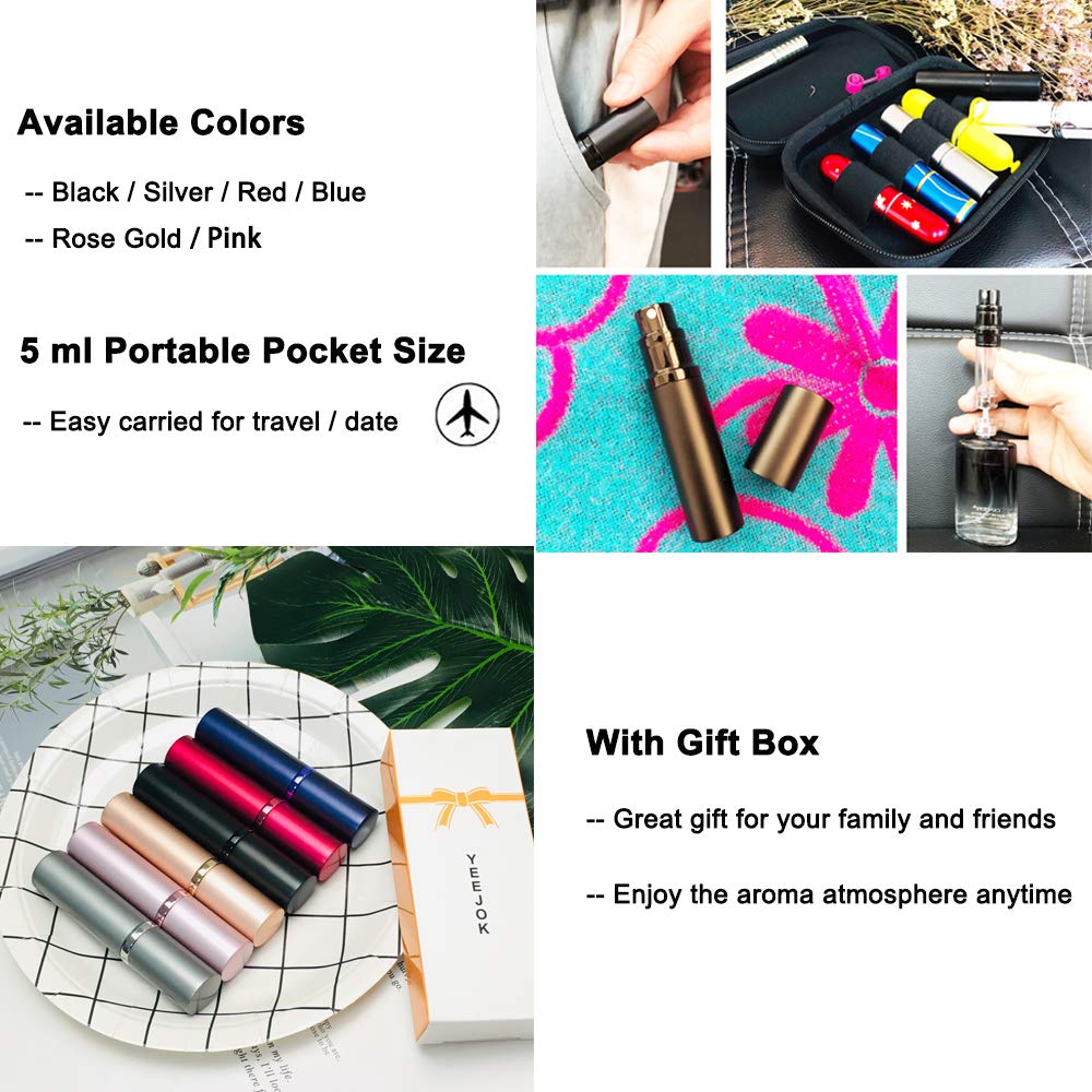 YEEJOK Travel Essentials for Women Men, Travel Perfume Bottles Refillable, Perfume Atomizer Spray Container, Mini Portable Easy Pump Refilled 5ml Bottle for Flying,Purse,Travel,Vaction Essentials