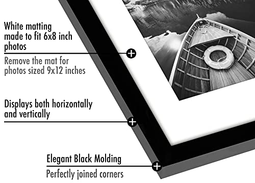 Americanflat 9x12 Picture Frame in Black - Set of 5 - Use as 6x8 Picture Frame with Mat or 9x12 Frame Without Mat - Plexiglass Cover and Sawtooth Hanging Hardware for Horizontal or Vertical Display