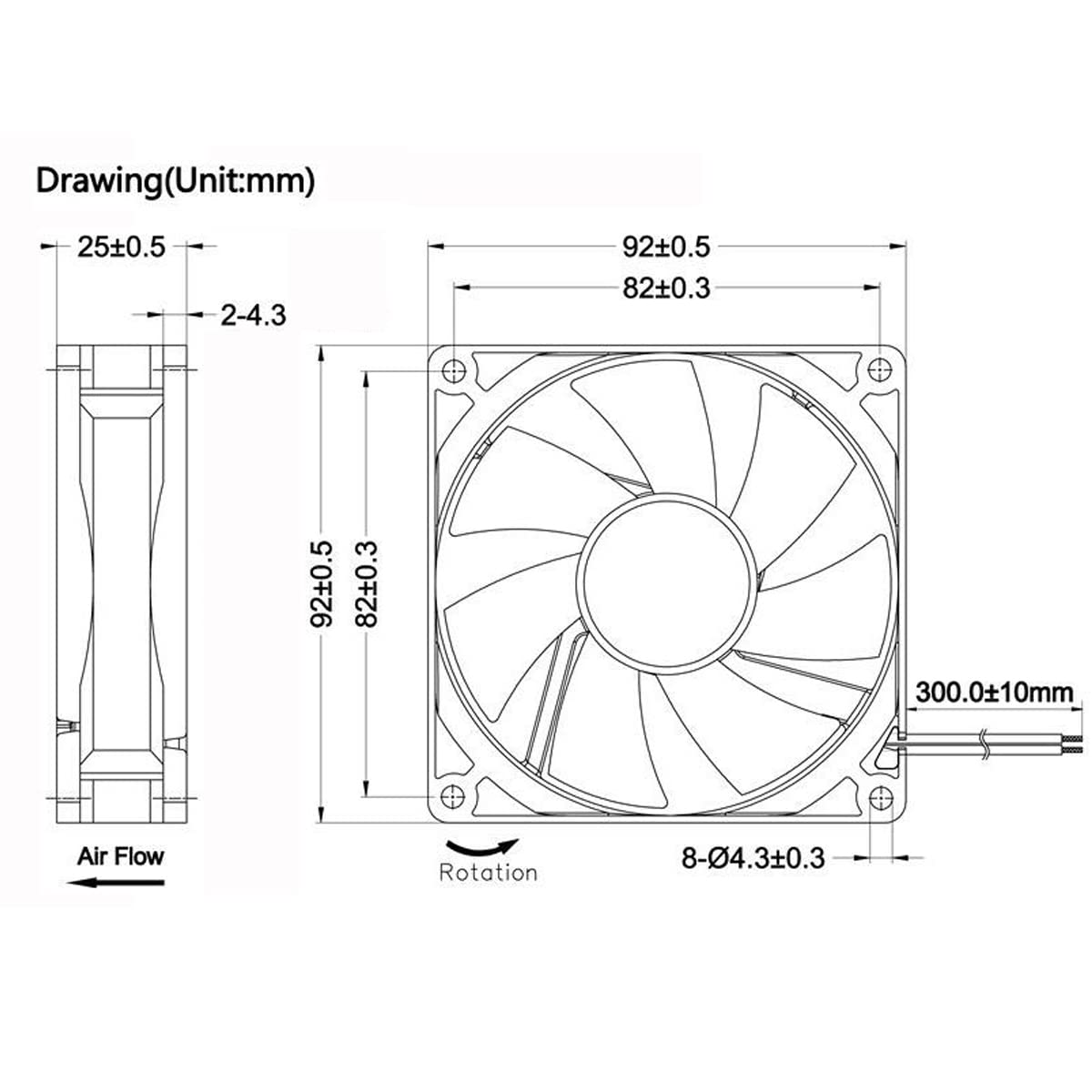 GDSTIME 92mm x 92mm x 25mm 12V Dual Ball Bearings Brushless Cooling Fan