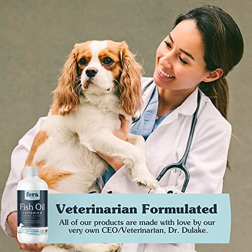 Fera Pets Fish Oil for Dog and Cat with DHA, EPA, Vitamin E and Omega-3 Fatty Acids – Liquid Fish Oil Supplement - Brain Function & Immune Health 16 oz
