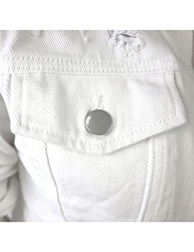 AMEBELLE Jean Jacket for Women Long Puff Sleeve Distressed Crop Denim Jackets Top(0002-White-L)