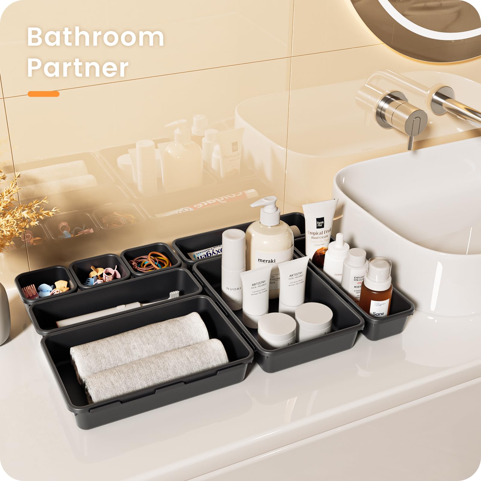A-LuGei ใ๐ฎ๐ฎ๐ฃ๐๐ฆใ Plastic Black Desk Drawer Organizer, Bathroom Organizers and Storage, Makeup Organizer, Organization and Storage Bin Container for Vanity Office Utensils Tool Pantry Cosmetic