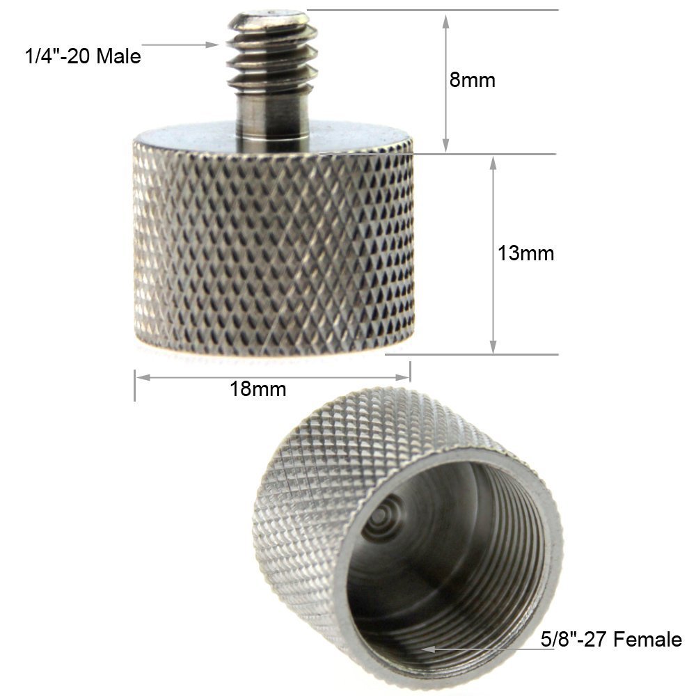 CAMVATE Thread Adapter Microphone Stand 5/8"-27 Female to 1/4"-20 Male for Camera Monitor - 1361