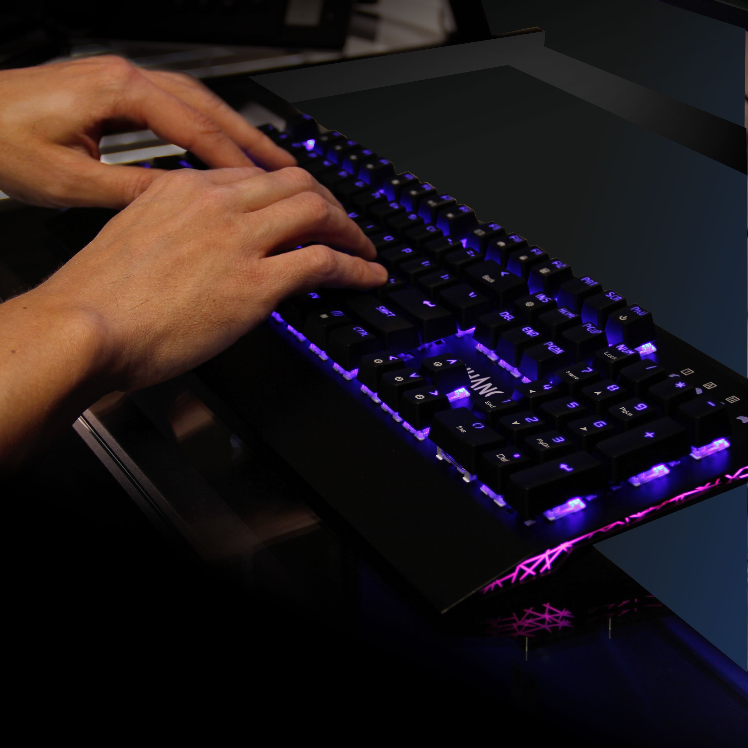 ENHANCE Mechanical Gaming Keyboard - Theorem Backlit LED RGB Gateron Blue Switches - Programmable Macros, Brushed Aluminum Metal, NKRO, Anti-Ghosting, Software Customization - 13 Lighting Effects