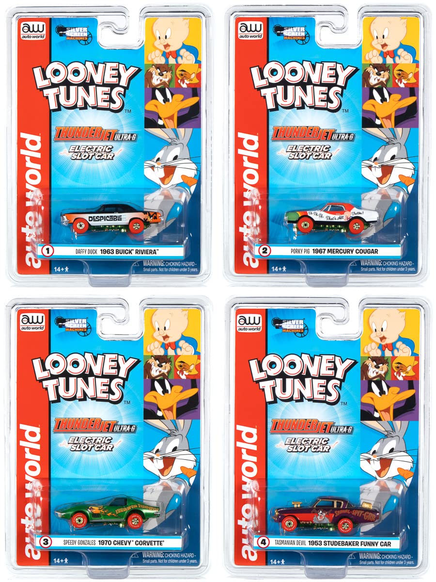 Auto World Thunderjet R33 Looney Tunes Porky Pig - 1968 Mercury Cougar HO Scale Slot Car