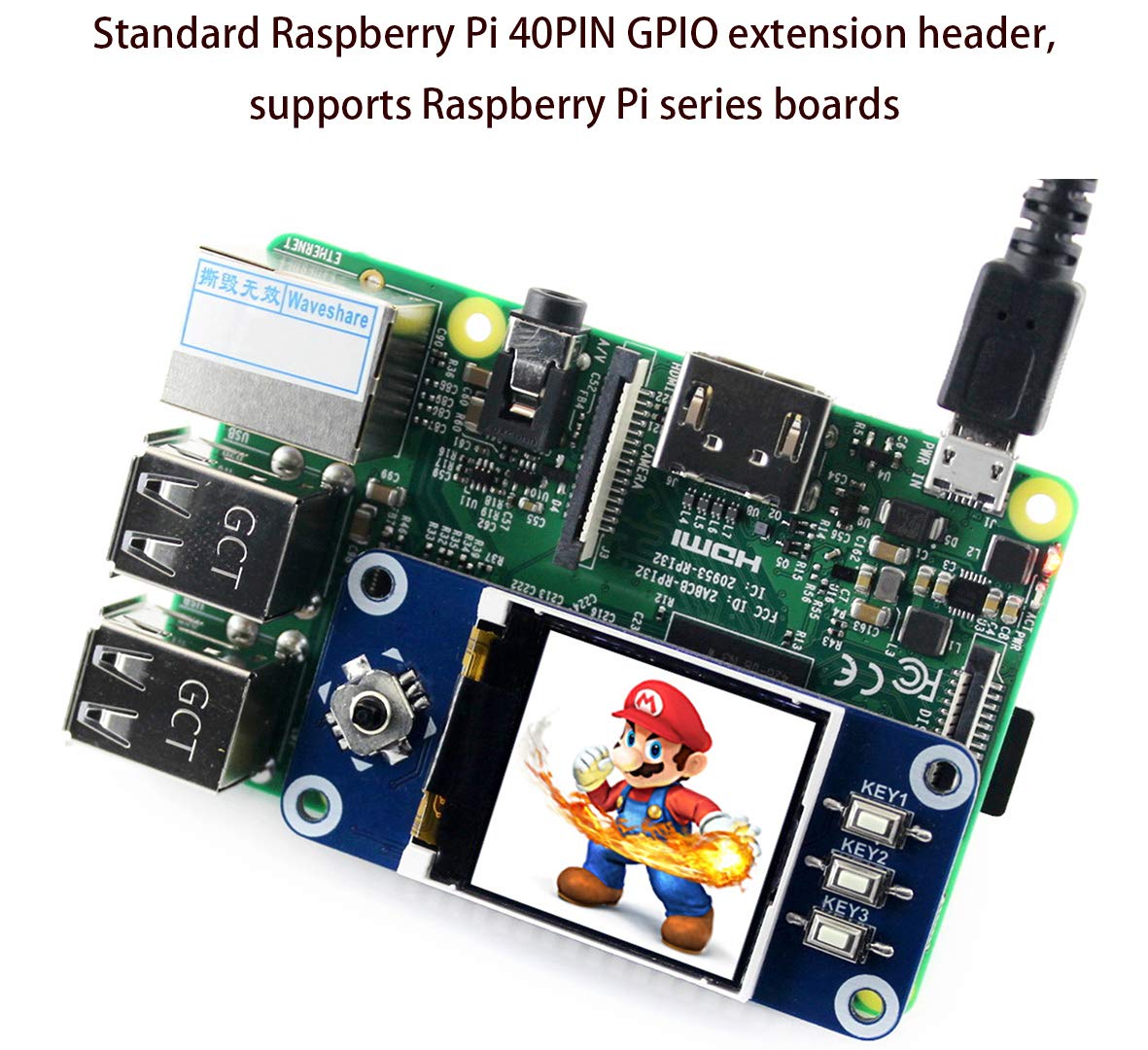 waveshare 1.44inch LCD Display HAT 128x128 Pixels SPI Interface for Raspberry Pi 2B/3B/3B+/Zero/Zero W with Examples for Raspberry Pi/Arduino/STM32
