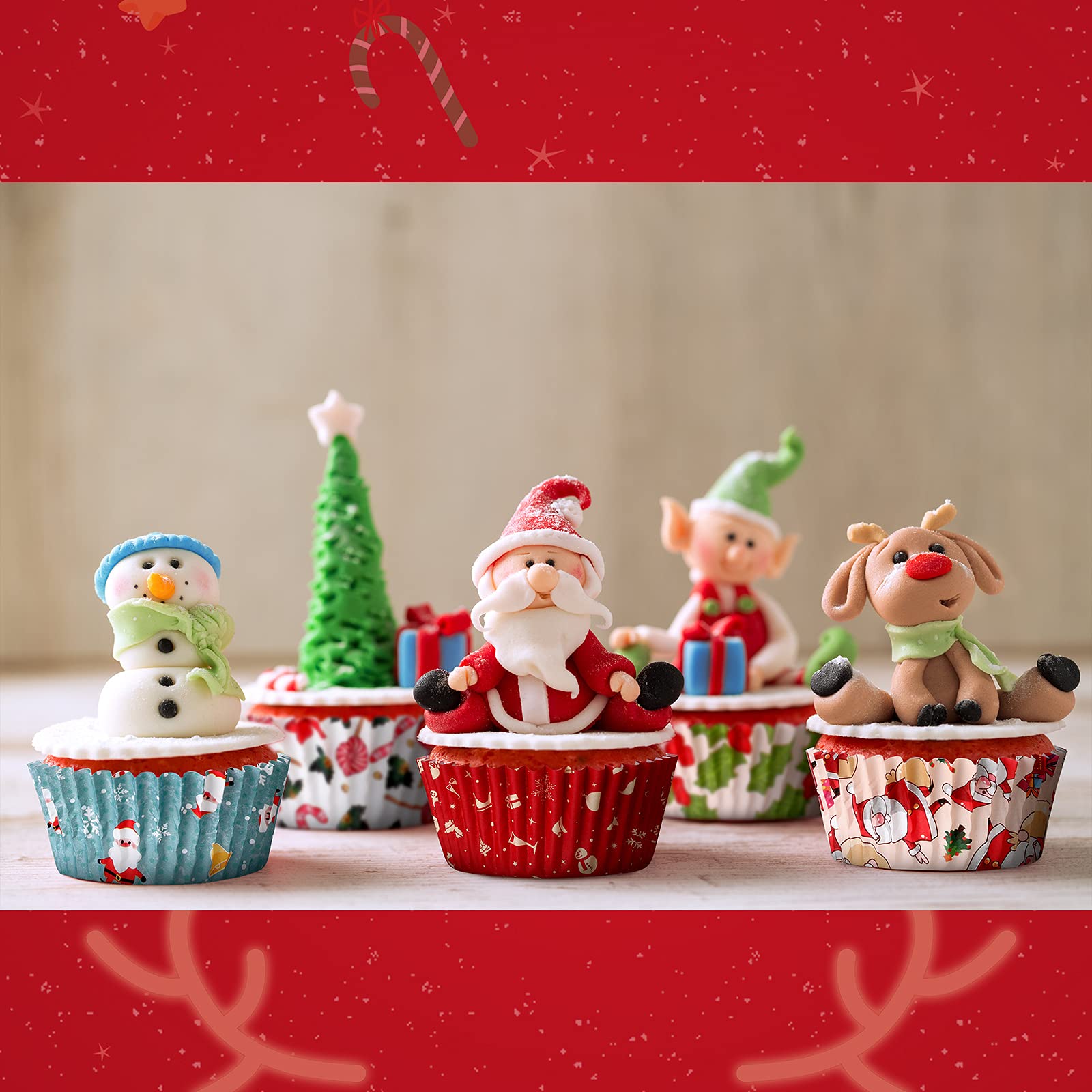600 Pieces Christmas Cupcake Wrappers, Candy Santa Claus Cupcake Liners, Snowman Cupcake Cups, Xmas Colorful Paper Baking Cups for Cake Candy Make Baking Supplies, 6 Styles(Classic Styles)
