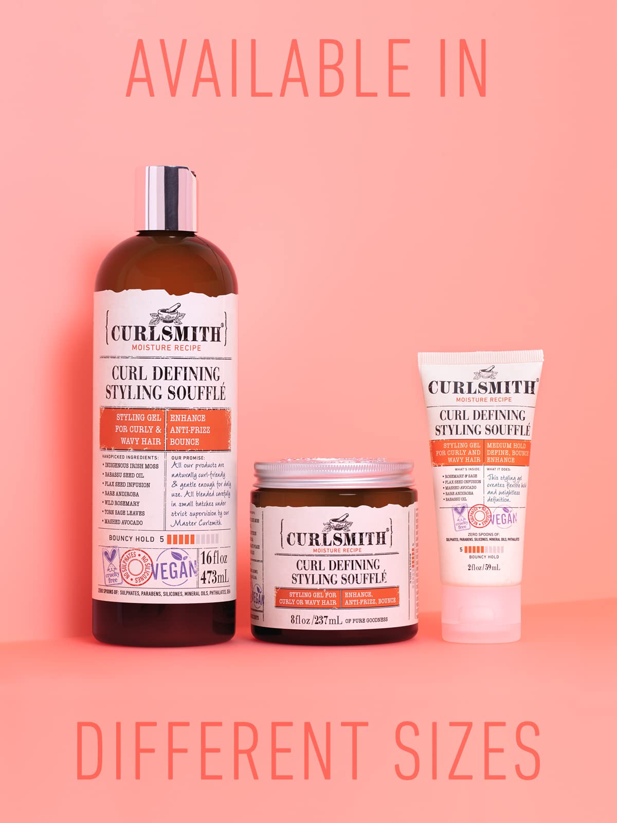 CURLSMITH - Curl Defining Styling Soufflé - Vegan Medium Hold Styling Gel for Wavy, Curly and Coily Hair (2oz) Trial or Travel Size
