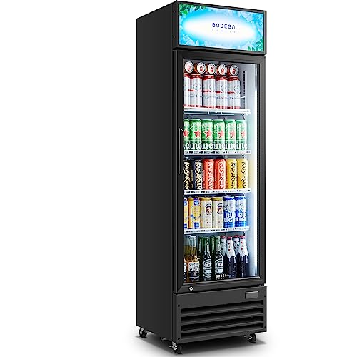 BODEGACOOLER Commercial Merchandiser Refrigerator, Glass Door Display Refrigerator,Upright Beverage Display Cooler with Soft LED Light, Adjustable Shelves and Drink Organizers, 9 Cu. Ft,Black