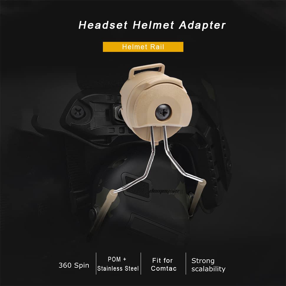2Pcs Arc Rail Headset Adapter, Tactical Helmet Rail Suspension, Headset Helmet Adapter Ear Protection Headphones Bracket, Hunting Earmuffs for Peltor Comtac I, Comtac II(Tan)