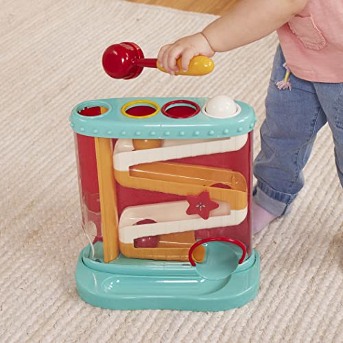 Battat – Pound & Roll – Baby Activity Toy Station with 1 Toy Hammer & 4 Balls for Kids 12 Months + (7-Pcs) , Light Blue
