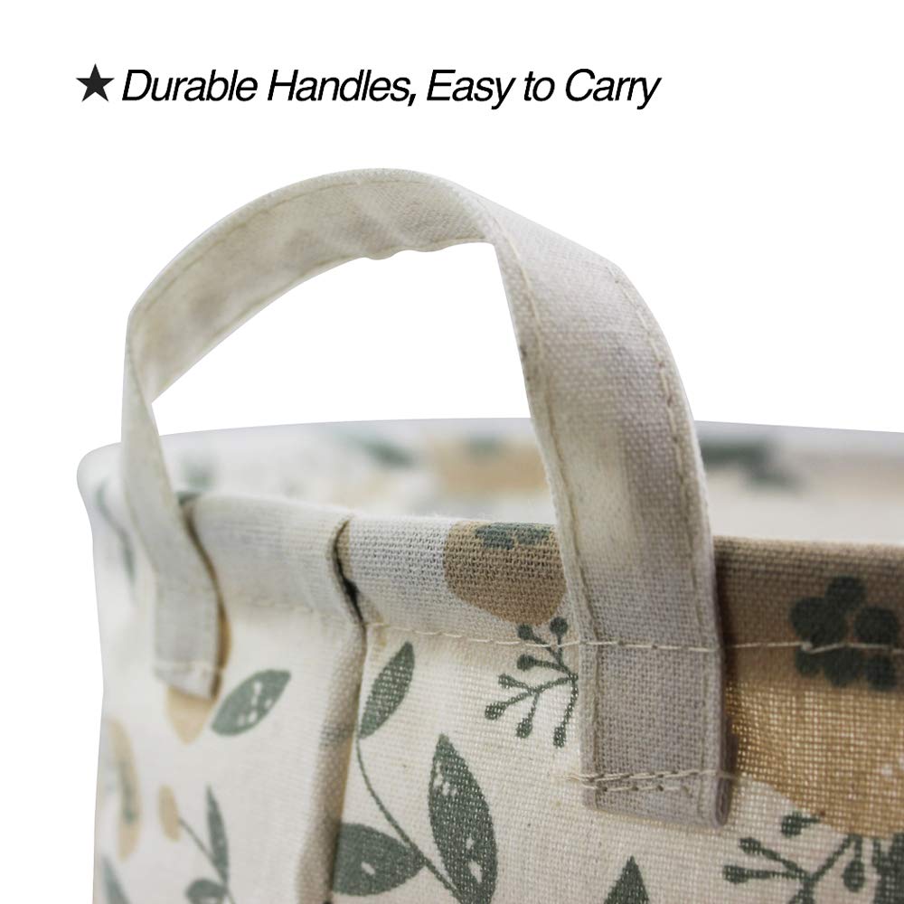 Large Fabric Storage Bins Toys Storage Basket for Baby Nursery, Kids Playroom, Home Organizer, Collapsible Laundry Basket Hamper with Floral Pattern (Green Flowers)
