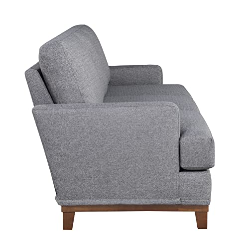 Bridgevine Home Modern 80 Inch Sofa Couch with Dark Walnut Accent Wood Base, for Living Room Easy Clean Couch, Deep Seating Reversable Memory Foam Cushions, Marcus Alabaster Grey, Avalon Grey