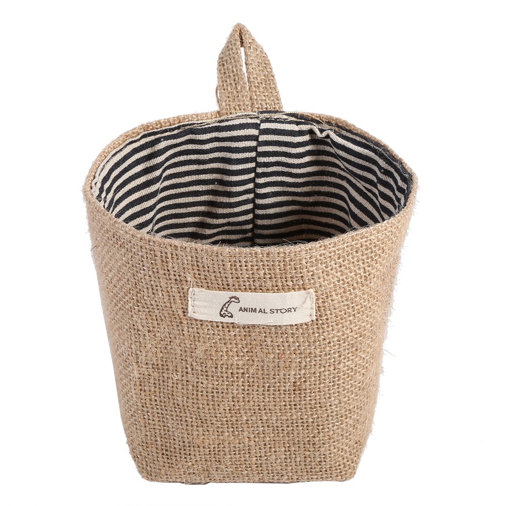 Cotton Linen Hamper Hanging Clothes Bag Home Gadget Storage Organizer Foldable Basket Bin (Blue Stripe)