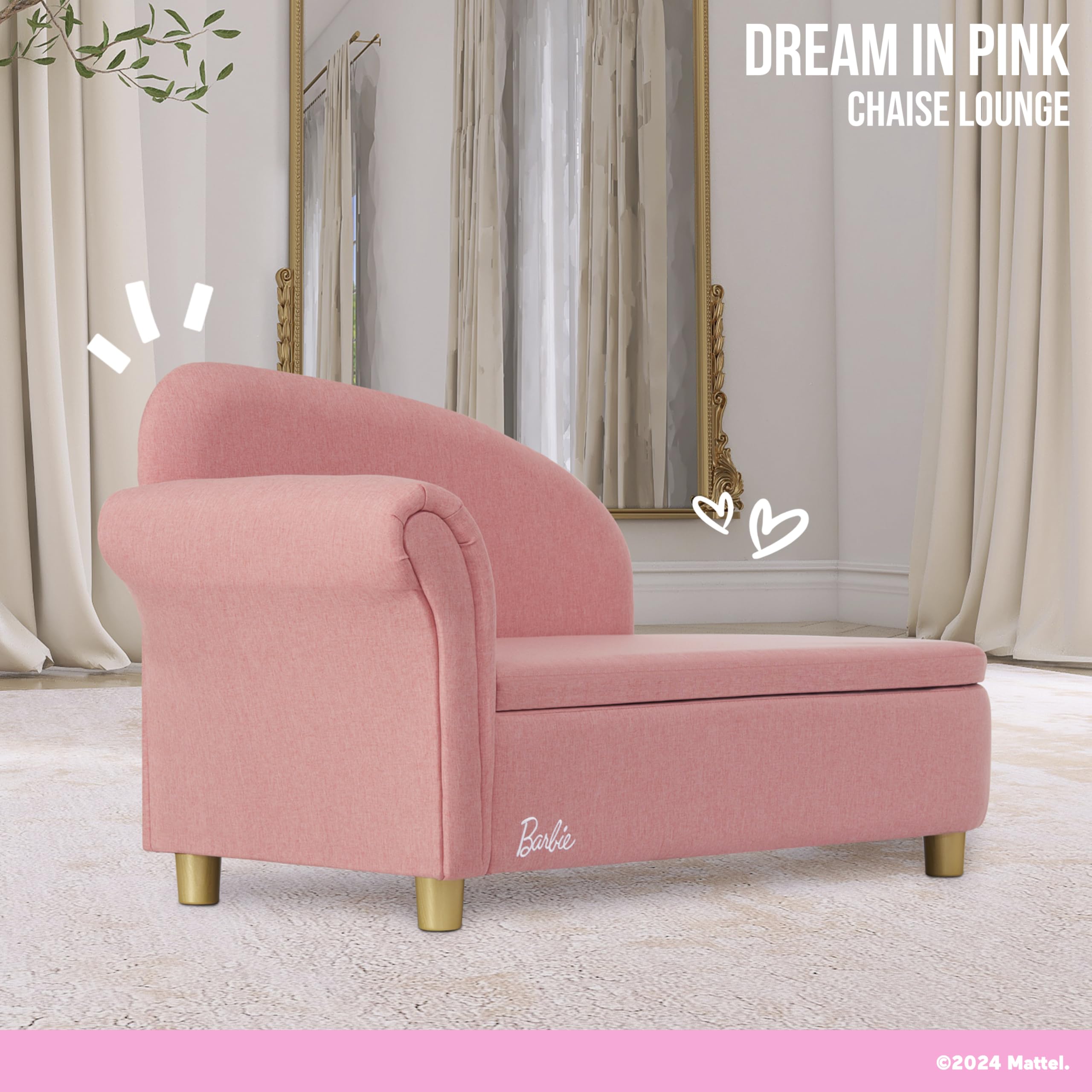 Evolur Barbie Dream in Pink Chaise Lounge, Wrapped in Soft & Durable Linen Upholstery, Ample Storage Below The seat, Comfortable Rolled arm Rest with Stylish Raised Back Rest