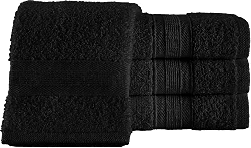 Cotton Fingertip Towels Set - 4 Pack Black Highly Absorbent, Soft Feel Fingertip Towels 11"x17"
