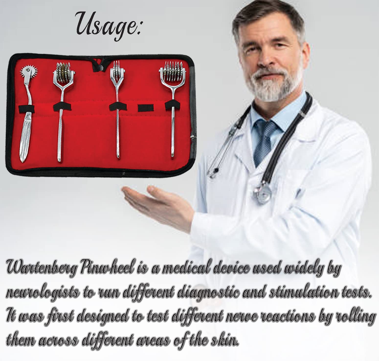AAProTools Special Edition Pinwheel WARTENBERG Neurological Sensory Diagnostic, 1,3,5,7 Set with Case