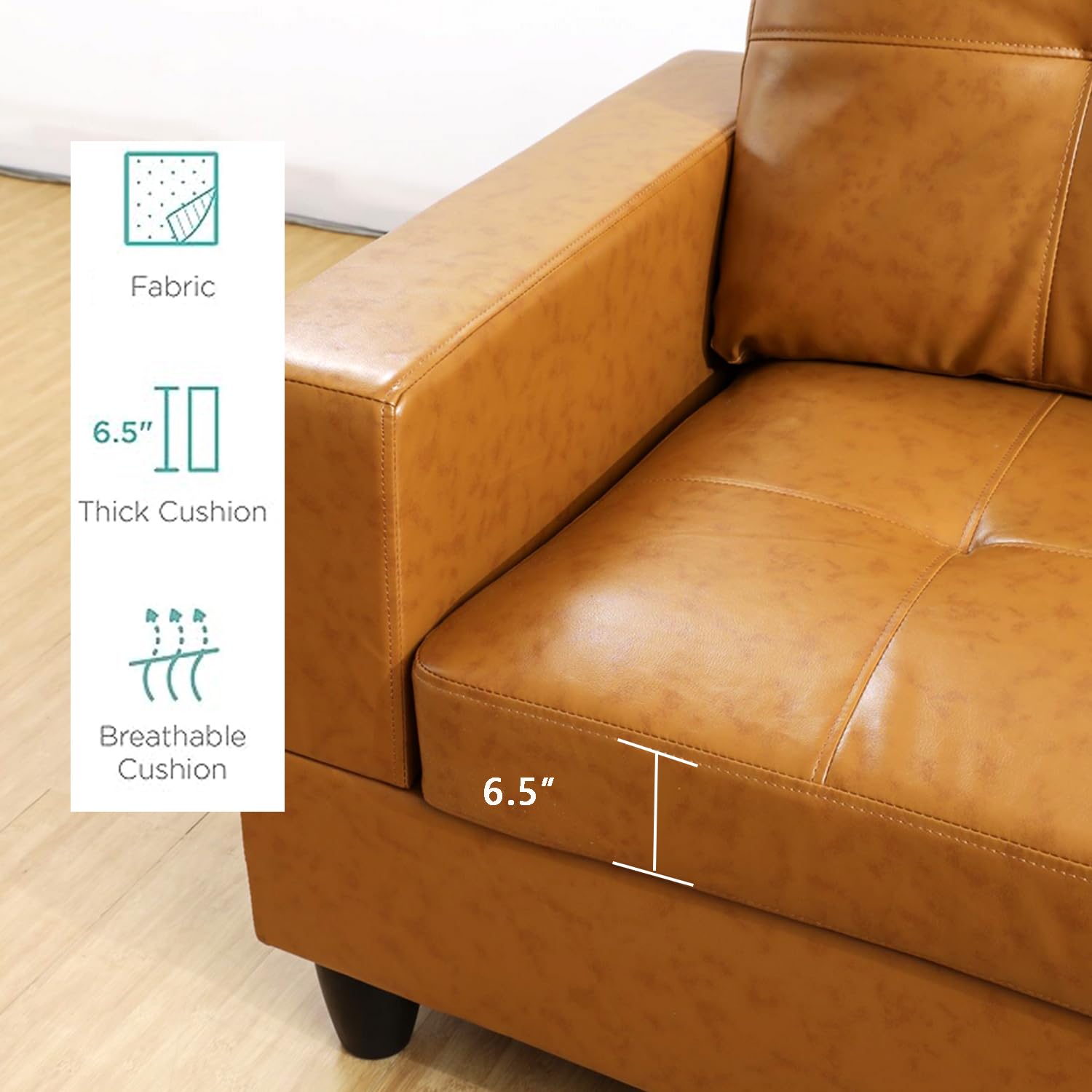 A Ainehome Living Room Sofa Set 2 Pieces Sectional Sofa Set, L-Shape Sofa Faux Leather Couch with Chaise for Living Room/Office/Apartment (B-Ginger, Right Hand Facing)