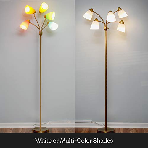Brightech Medusa LED Floor Lamp β Multi-Head Dimmable Floor Lamp for Living Rooms & Offices β Tall Lamp with Interchangeable Shades, Adjustable Standing Lamp for Bedroom Reading β Brass/Gold