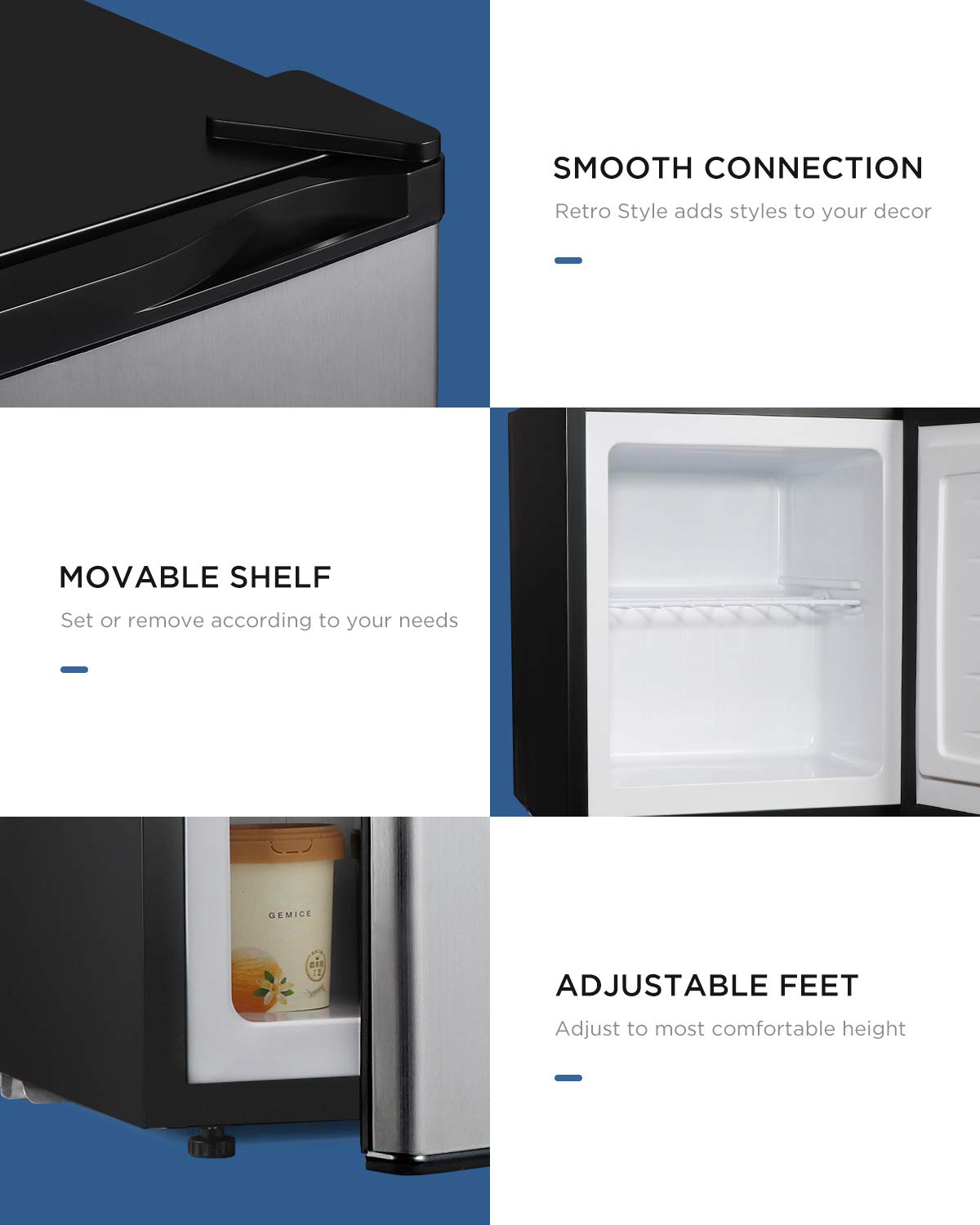 Upright Freezer - Compact Reversible Single Door Table Top Mini Freezer - Free Standing Freezing Machine with Removable Shelf(Silver, 1.1 Cubic Feet)