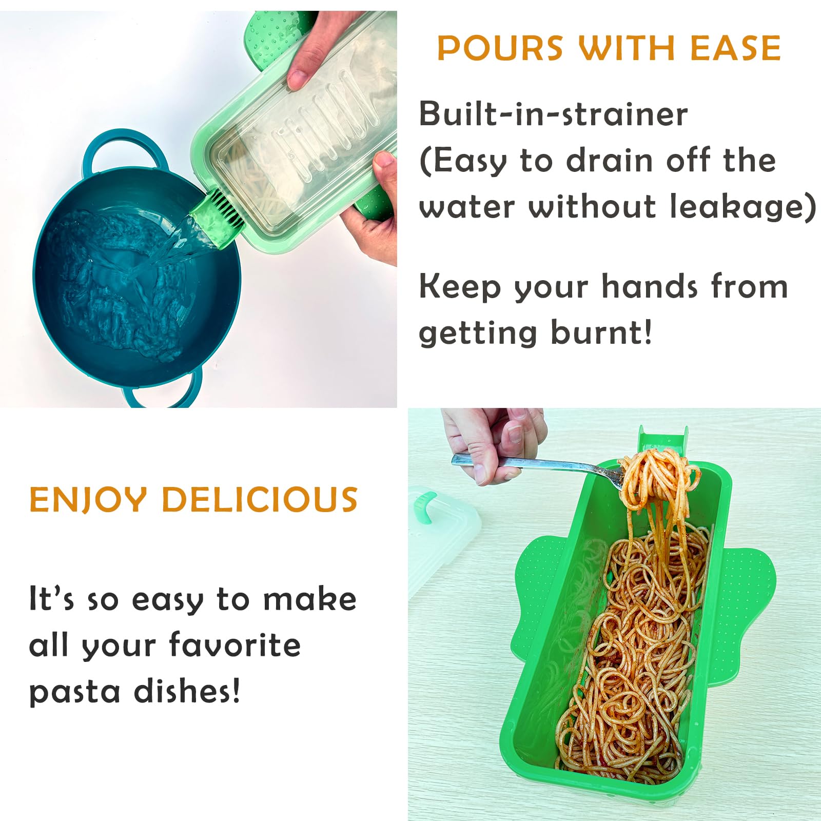 68OZ Microwave Pasta Container Cooker, Noodles Cooker with Strainer. Quickly Cooks up to 4 Servings Pasta, Cute Elephant-Shaped Multifunctional Cooker for Dorms, Kitchens or Offices.(Light Green)