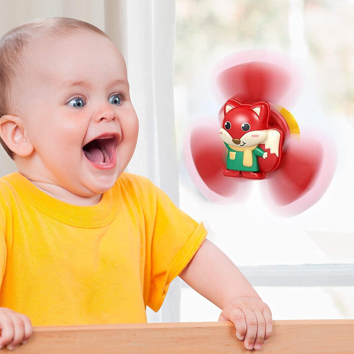 KLQQLK Suction Cup Spinning Top Toy,Suction Cup Toy,Safe Interesting Table Sucker Gameplay Early Learner Spinning topToys can be sucking glass, walls, seats, bathtubs, etc(Pack of 3)