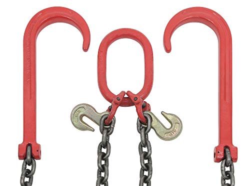Mytee Products Grade 80 V Bridle Chain, Tow Recovery G80 3/8" x 3' Chain 7100# Lbs, Two 15" J-Hook & Eye Cradle Grab Hook