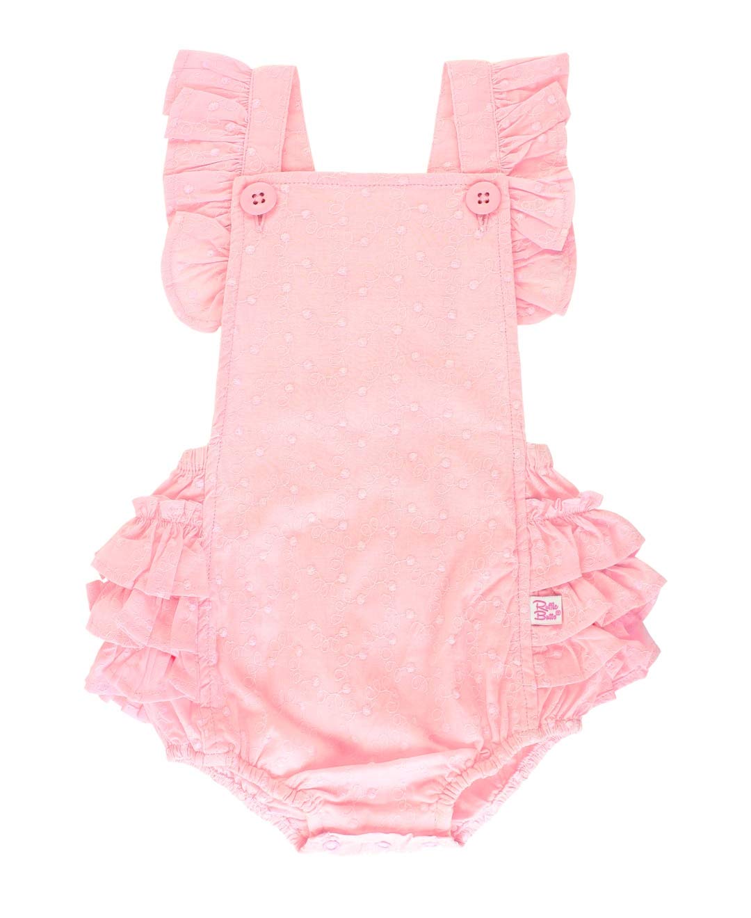 Pink Swiss Dot Flutter Overall Romper - 6-12m