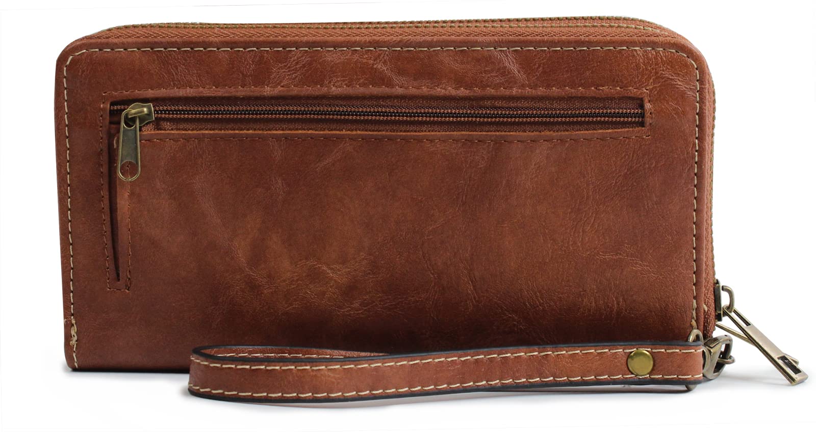 Autumnwell RFID Blocking Double Zipper Long Clutch Wallet Cellphone Wallet for Women with Hand Strap for Card, Cash, Coin, Bill (beige)