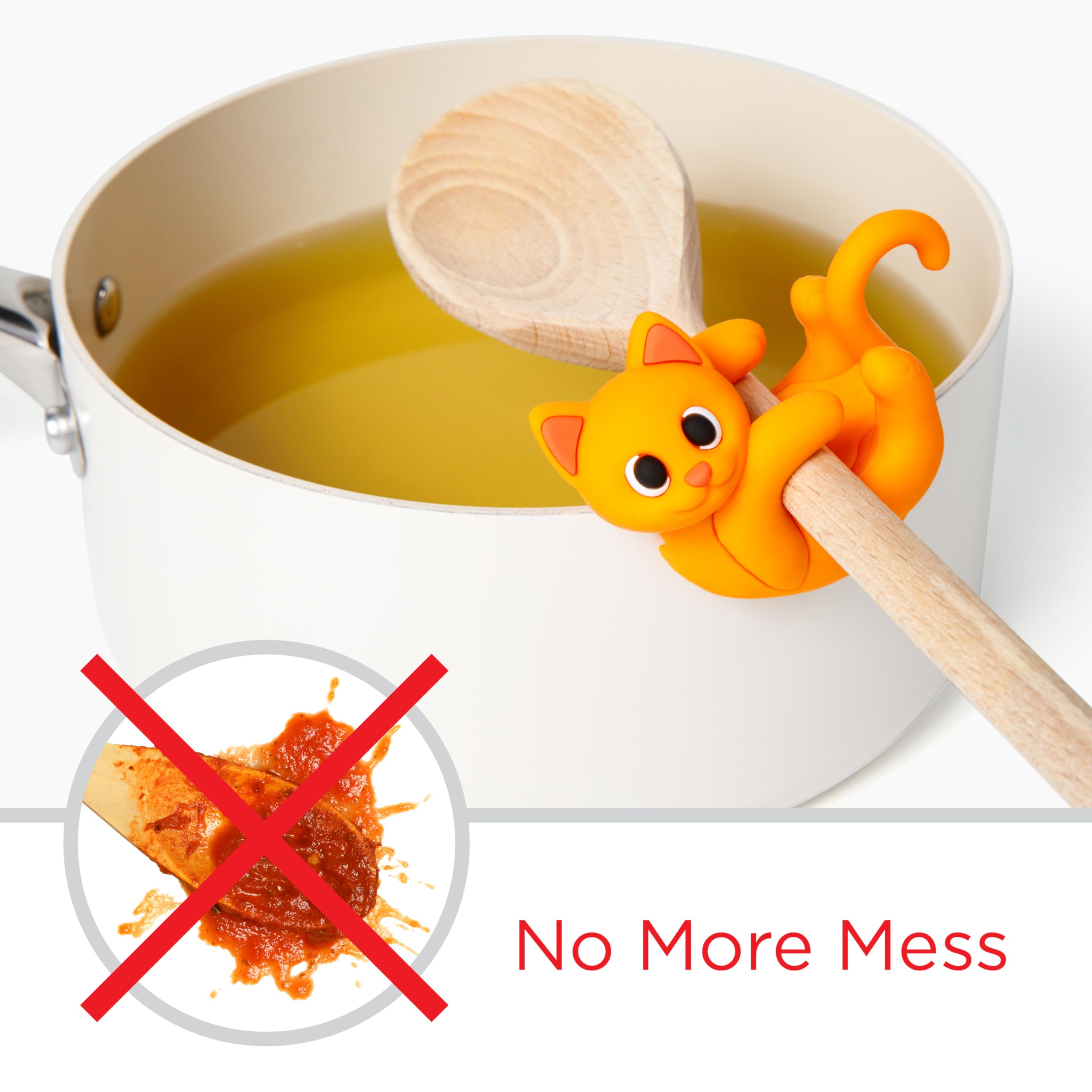 Cat Funny Spoon Rest Silicone Utensil Rest - Pot Spoon Holder for Pot - Food Grade Silicone Utensil Holder Kitchen Gadget - Fun, Cute & Silly Orange Cat Design - Super Fun!